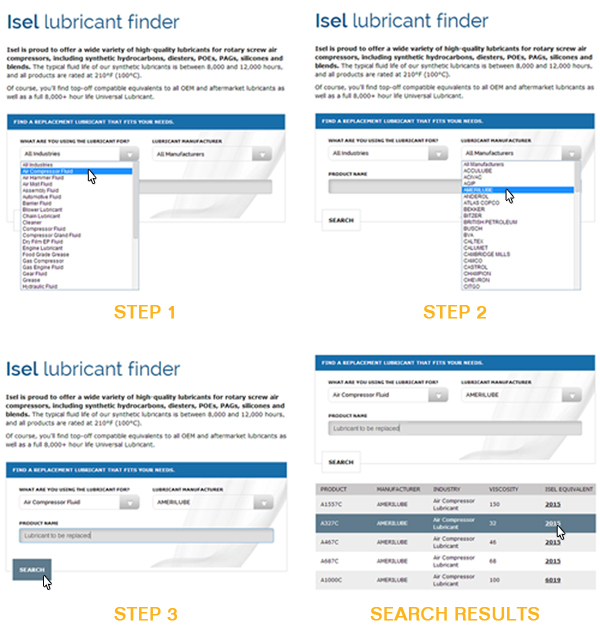 Isel | Lubricant Finder Instruction Screen Shots